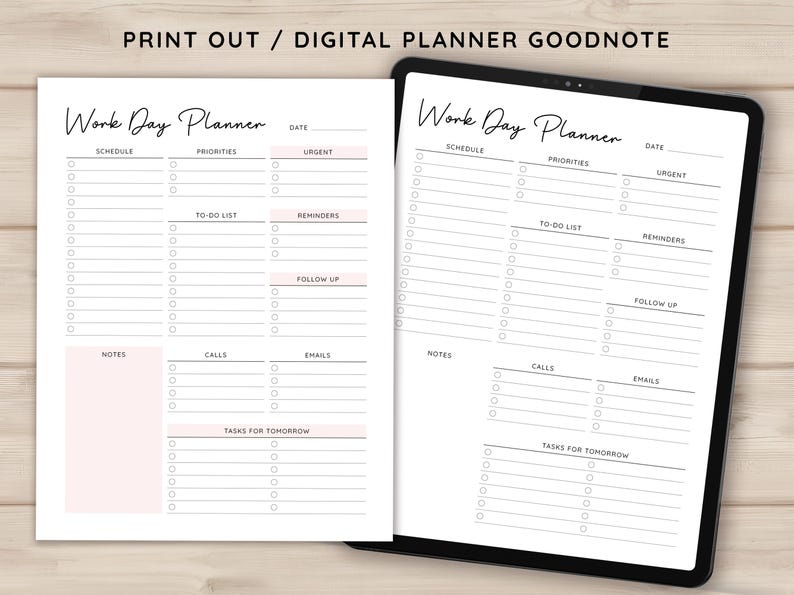 Work Day Planner Printable Work Planner Template, Work Day Organizer ...
