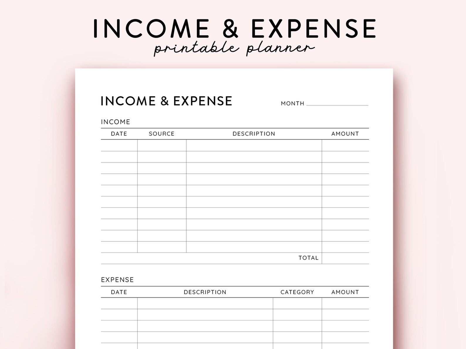 Income & Expense Tracker Printable, Income Tracker Printable, Monthly ...