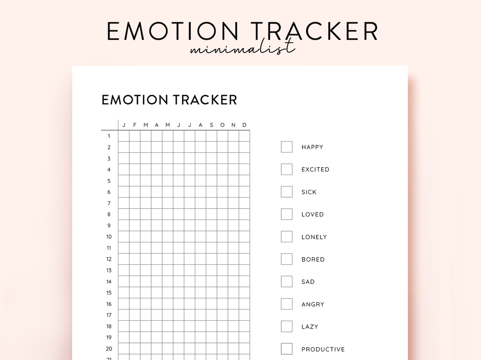 Emotion Tracker Printable Mood Tracker Template, Emotion Mood Tracker ...