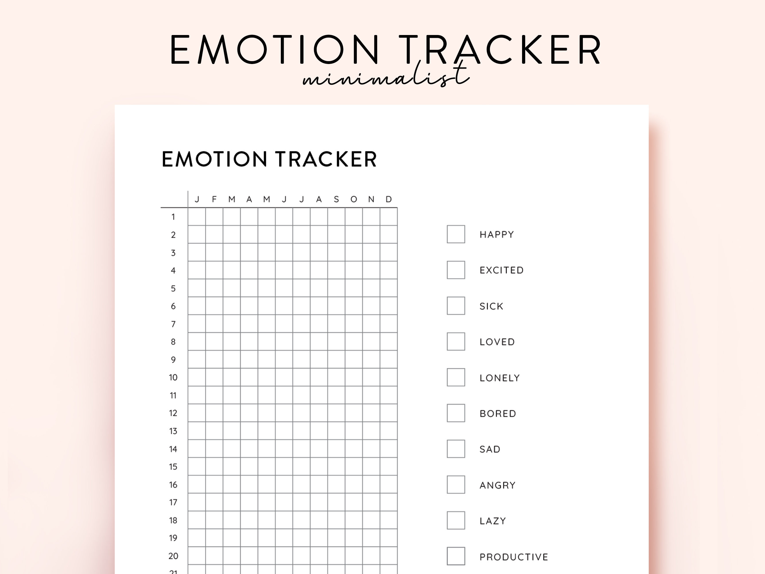 Emotion Tracker Printable Mood Tracker Template, Emotion Mood Tracker Printable Mood Chart ...