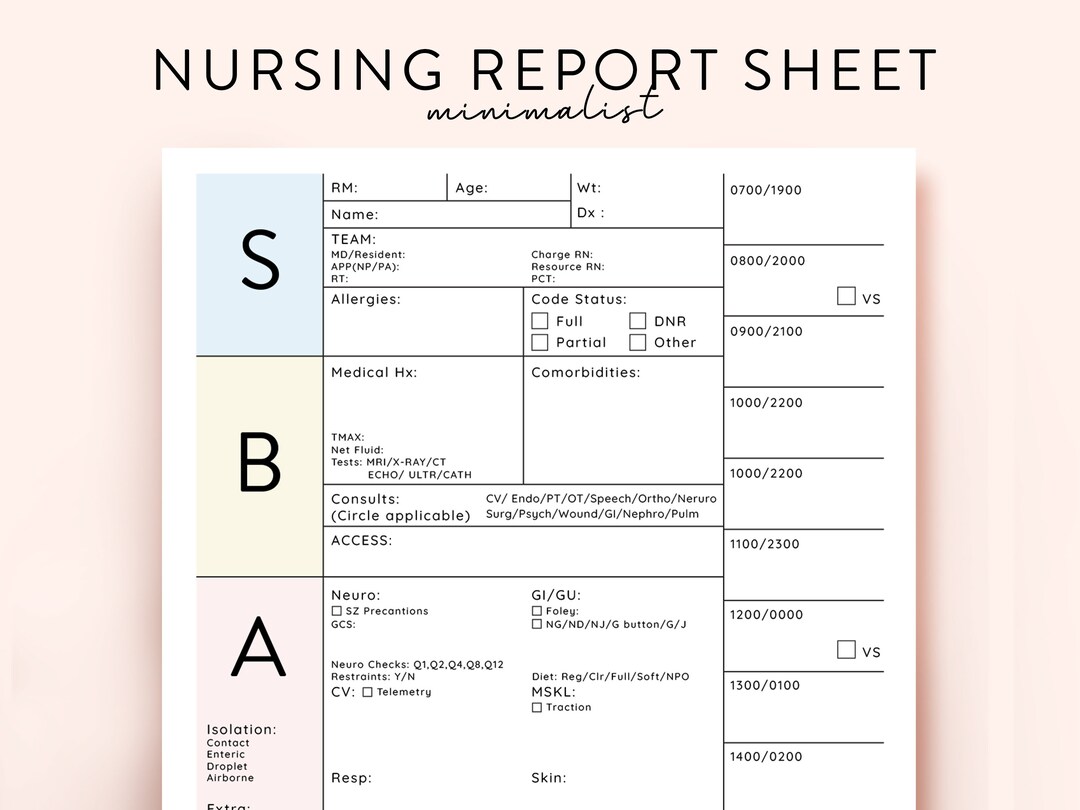 SBAR Nursing Report Sheet, Nurse Brain Sbar Report Sheet ICU Report ...
