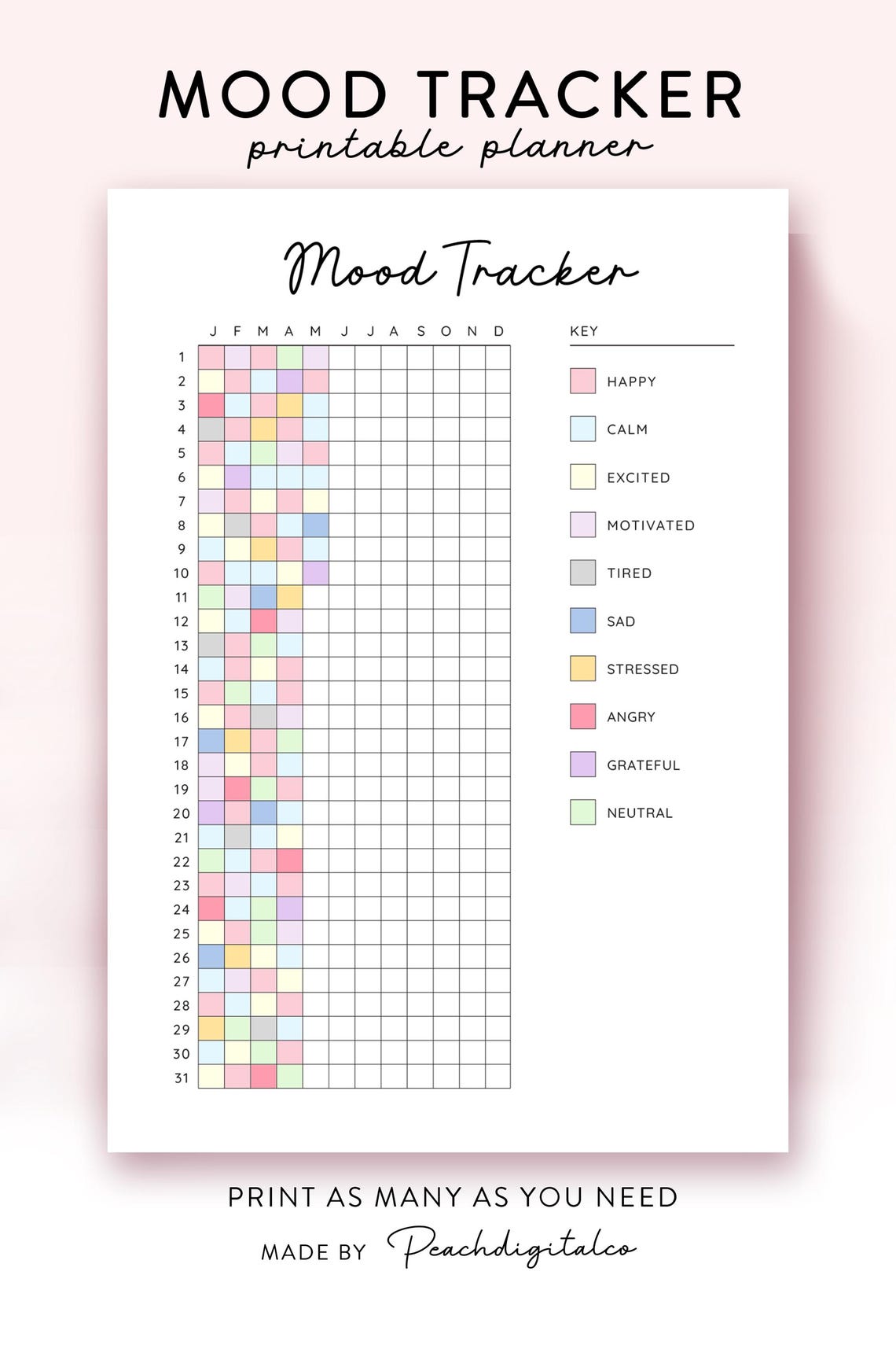 Mood Tracker Journal Printable, Mood Tracker Printable, A Year in Dots ...