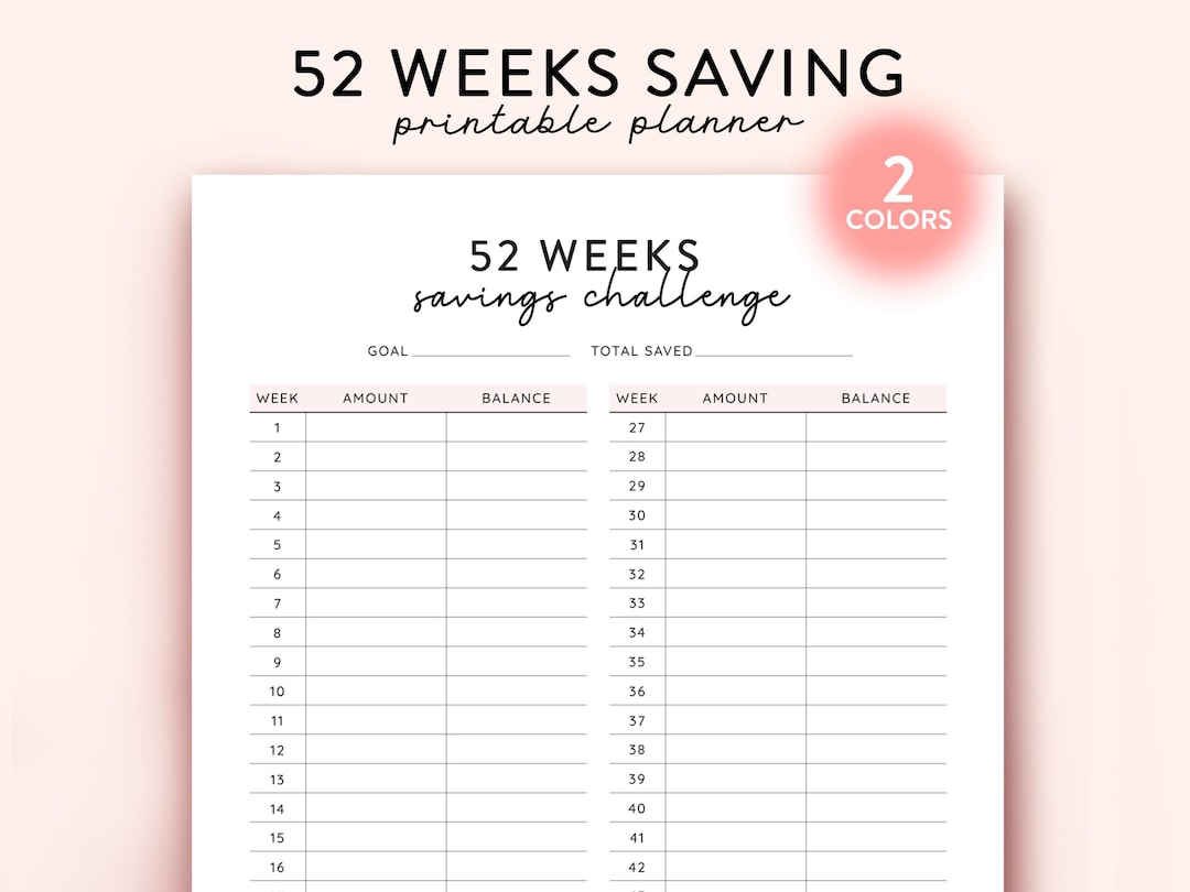 52 Week Savings Challenge Printable, Money Savings Tracker, Yearly ...
