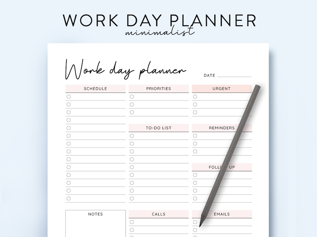 Editable Work Planner Template Work Day Organizer Printable - Etsy