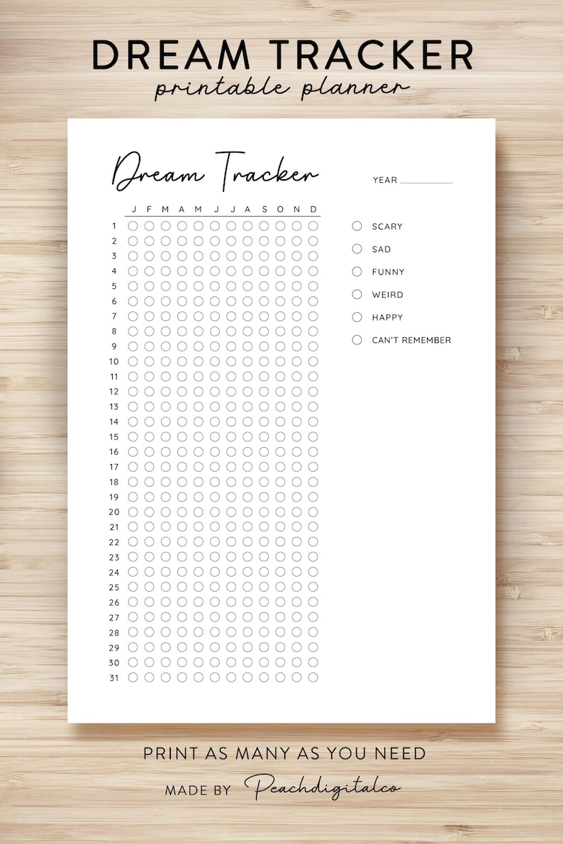 Dream Tracker Printable, Journal Page Printable Planner Page, Dream Log ...