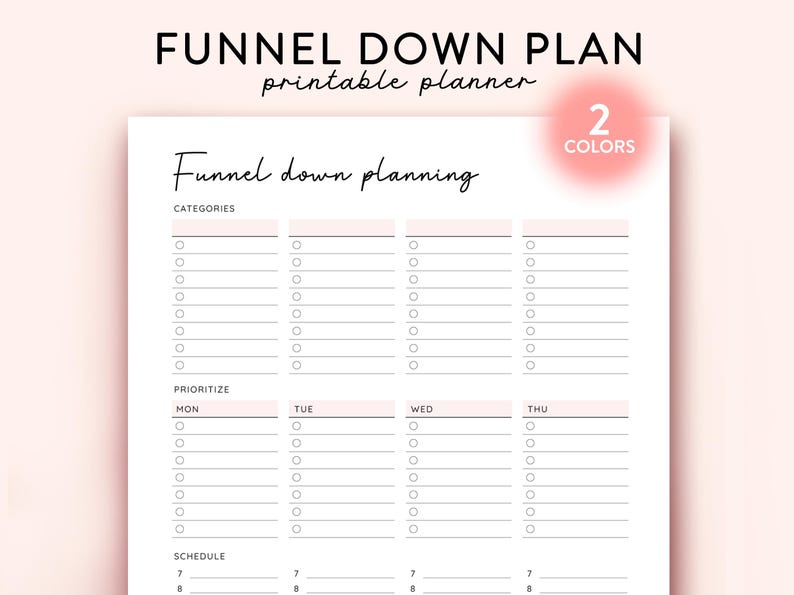 1-2-3 Funnel Down Planning System Printable, ADHD Planner, Executive ...