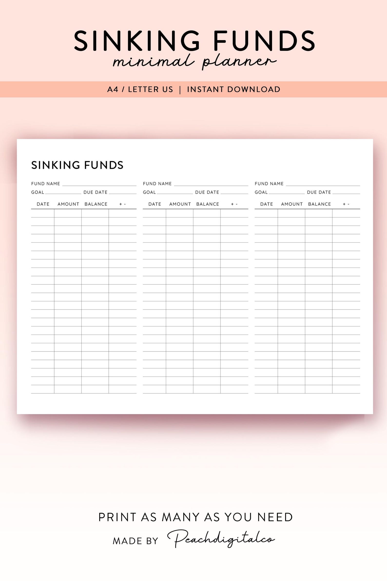 Sinking Funds Tracker Printable Landscape Sinking Funds Tracker Sheet ...