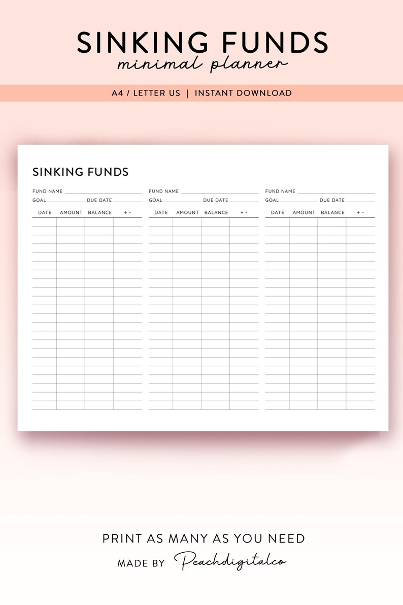 Sinking Funds Tracker Printable Landscape Sinking Funds Tracker Sheet ...