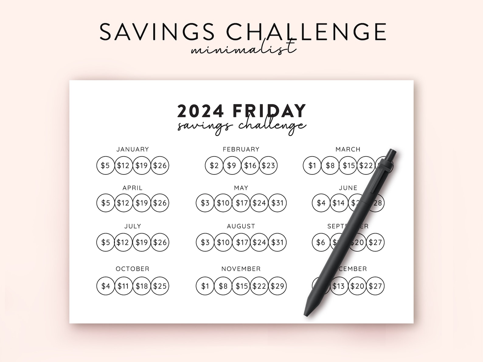 2024 Friday Savings Challenge Printable Landscape, Save 800 Challenge ...