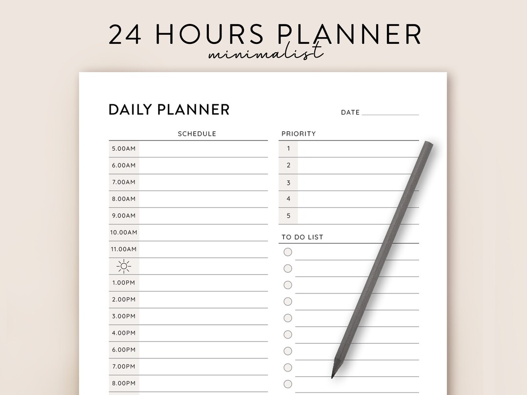 24 Hours Daily Planner Printable, Hourly Planner, Military Time Plan ...