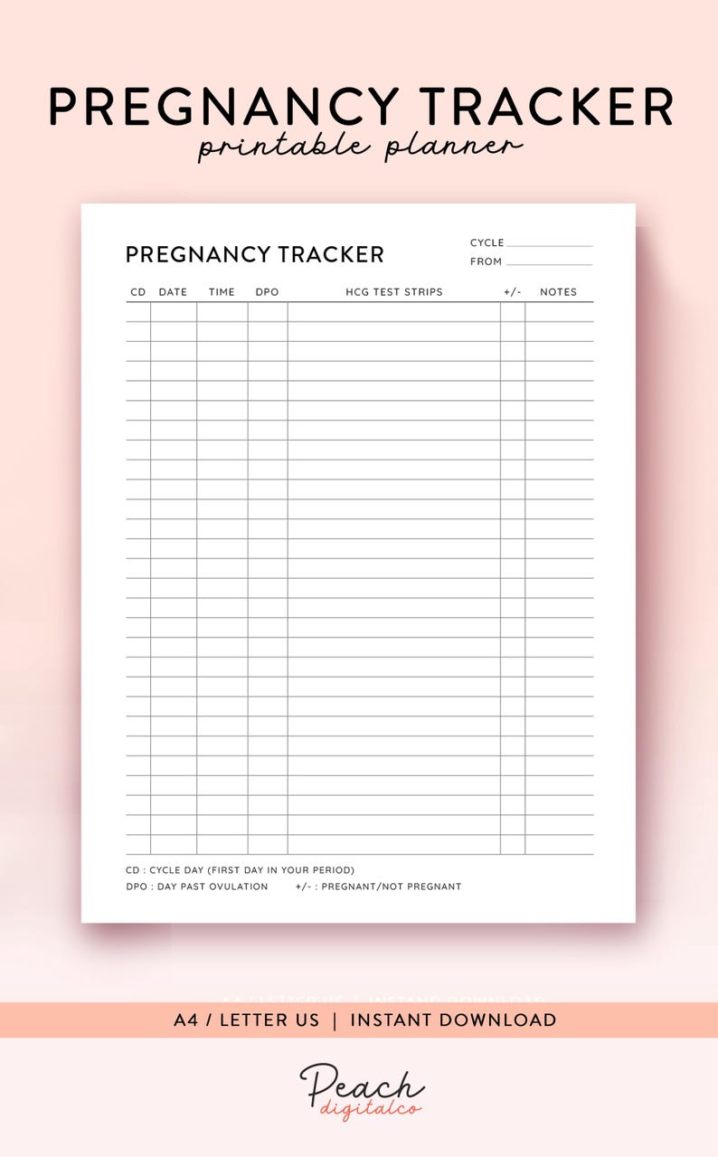 Pregnancy Tracker Printable, Pregnancy Test Strips Tracker, Pregnancy ...