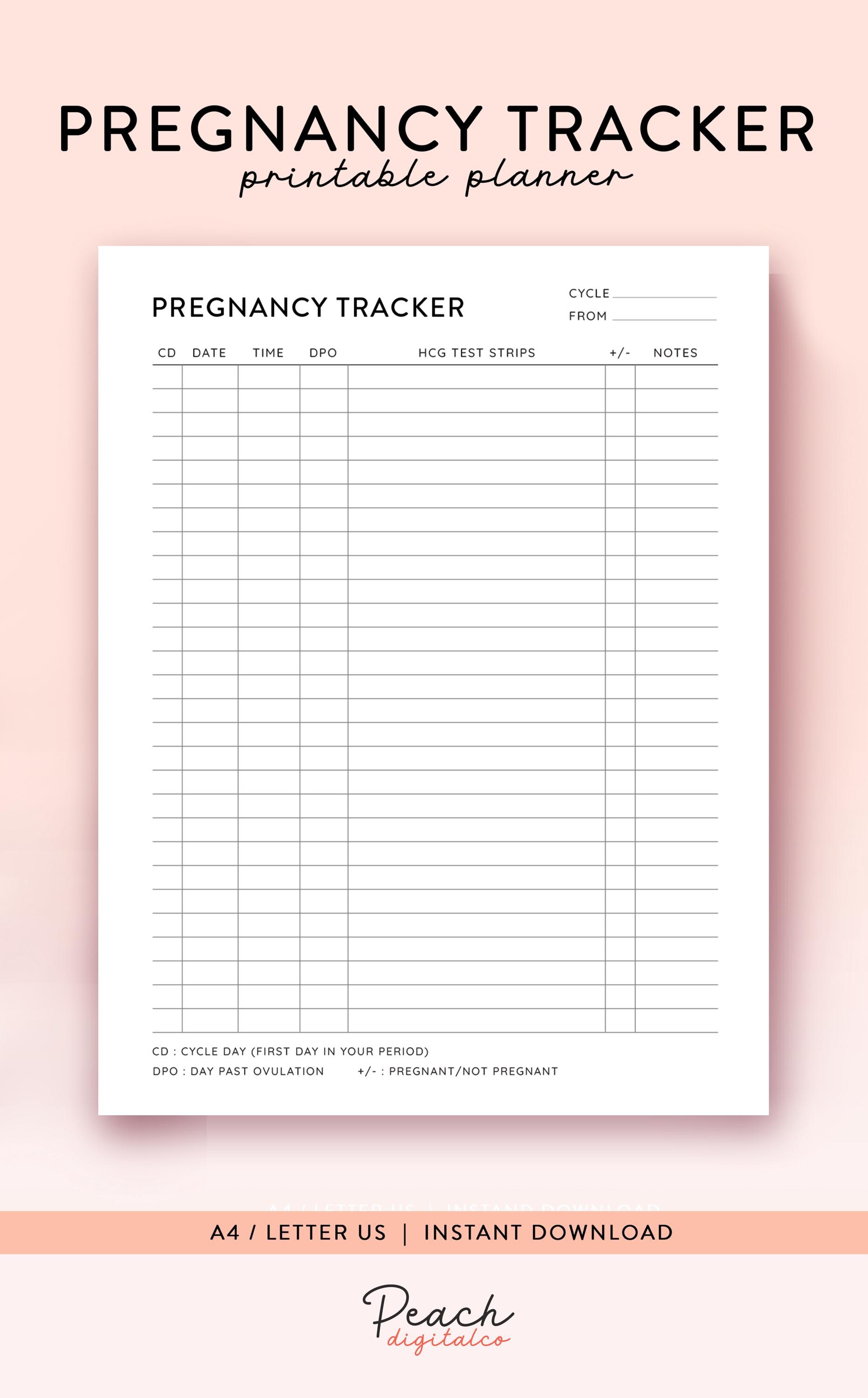 Pregnancy Tracker Printable, Pregnancy Test Strips Tracker, Pregnancy ...