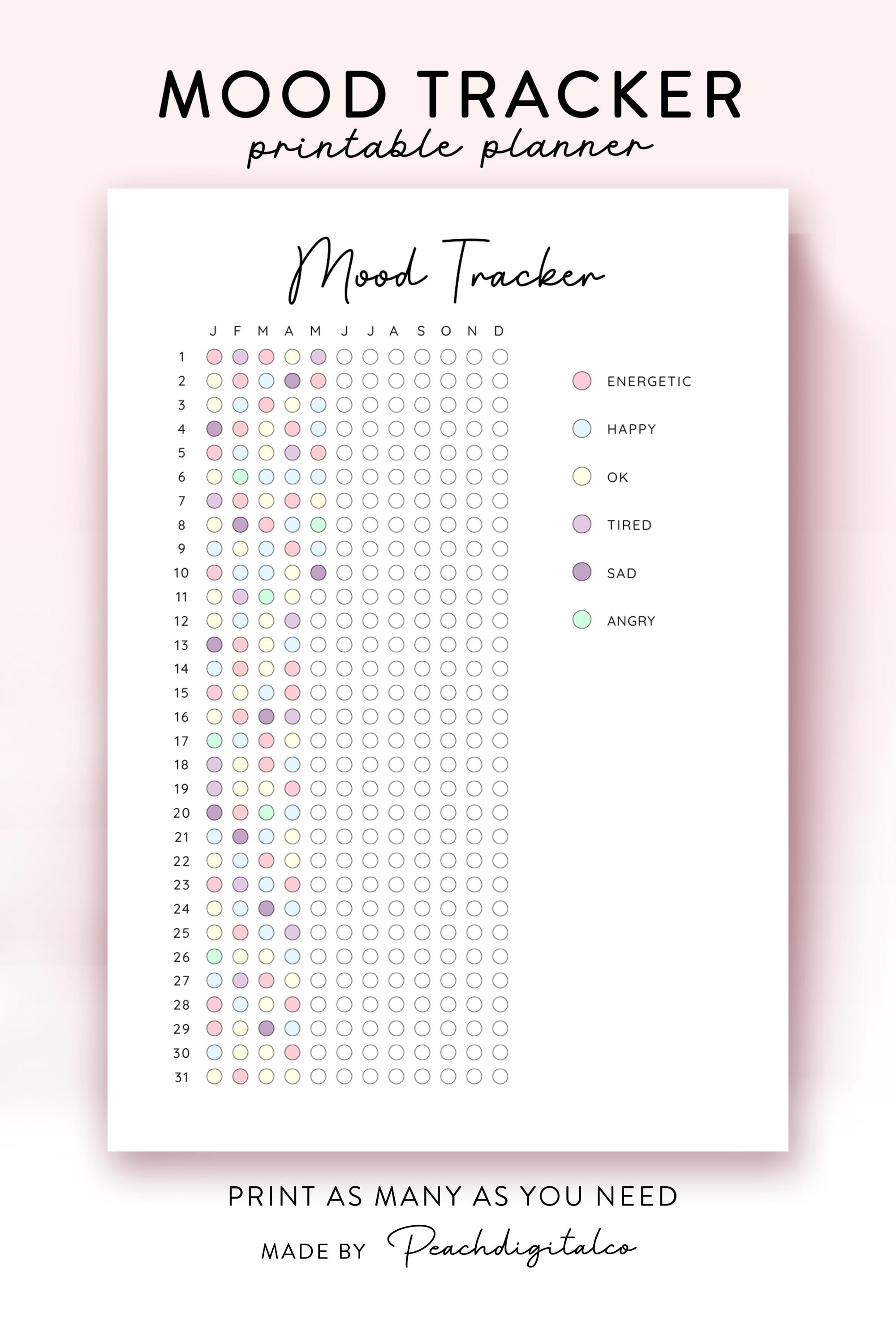 Mood Tracker Journal Printable, Mood Tracker Printable, A Year in Dots ...