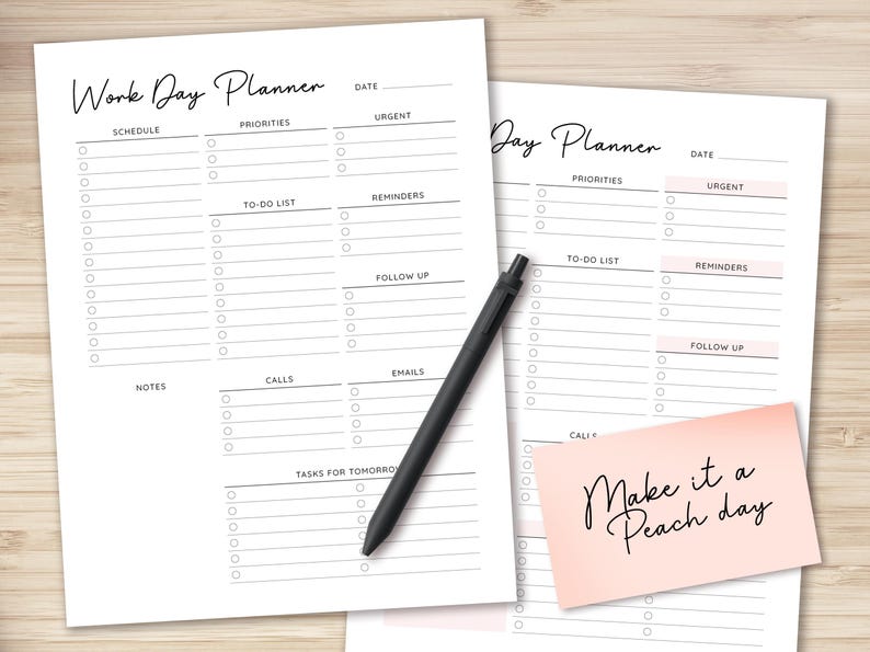 Work Day Planner Printable Work Planner Template, Work Day Organizer Printable Daily Planner ...