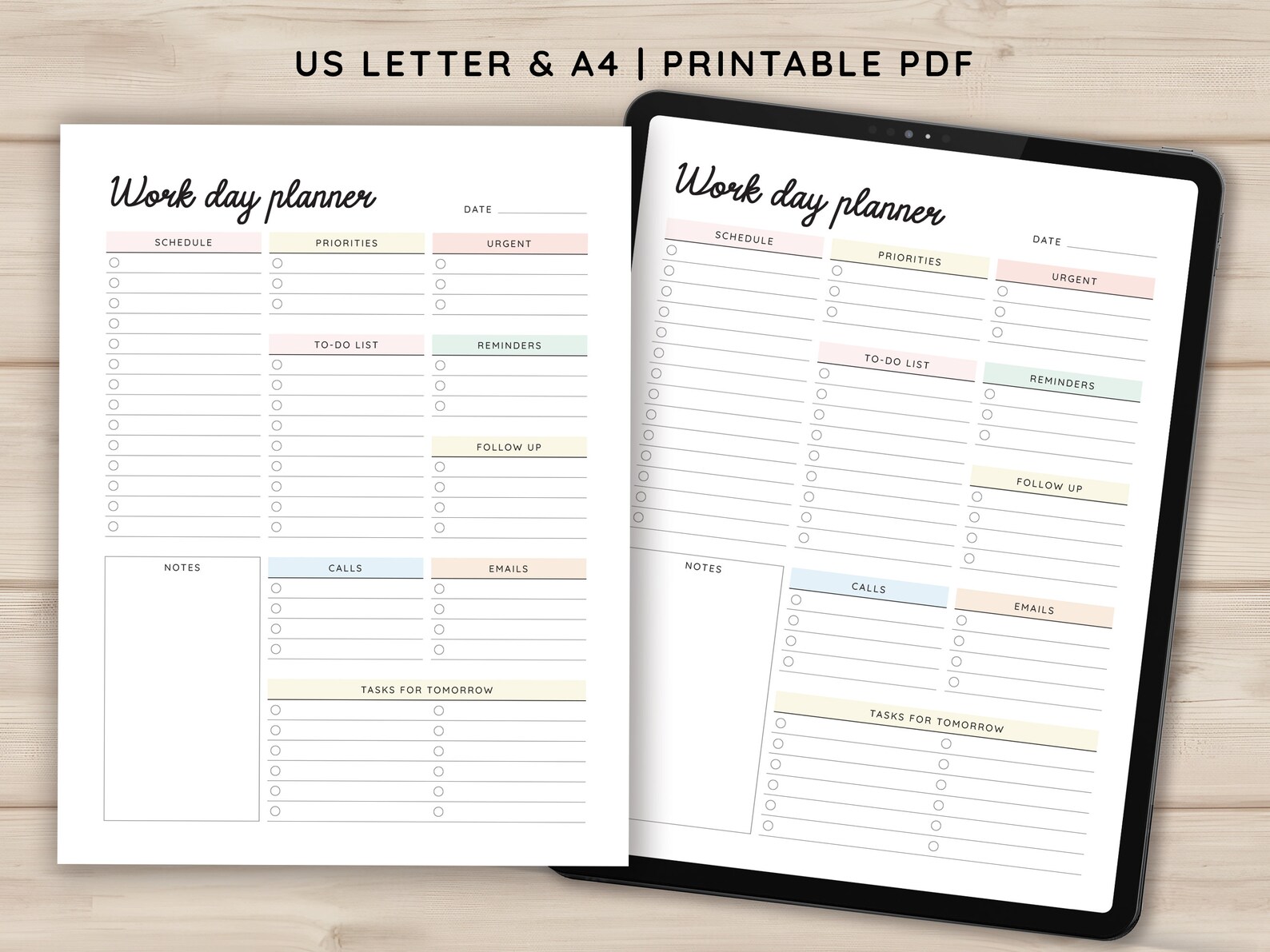 Work Day Planner Printable Work Planner Template, Work Day Organizer ...