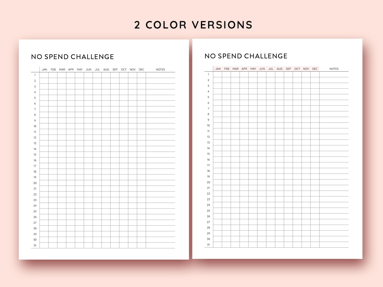 No Spending Tracker Printable, 30 Day No Spend Challenge Printable No ...
