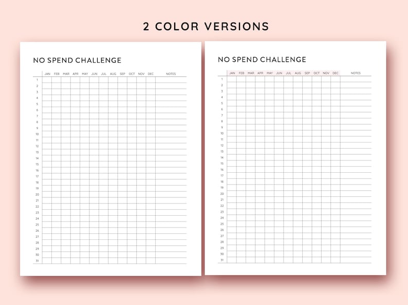 No Spending Tracker Printable, 30 Day No Spend Challenge Printable No ...