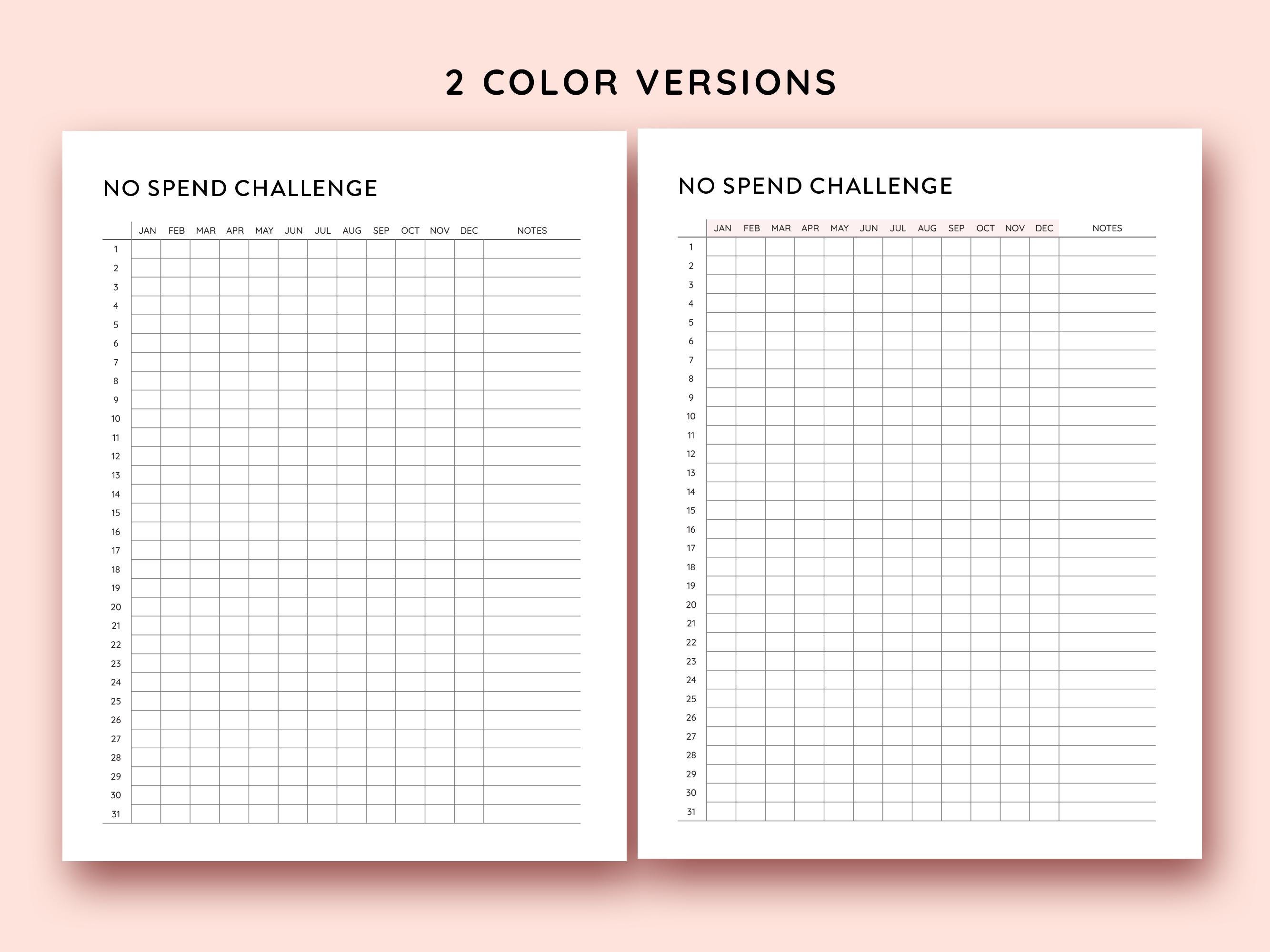 No Spending Tracker Printable, 30 Day No Spend Challenge Printable No ...