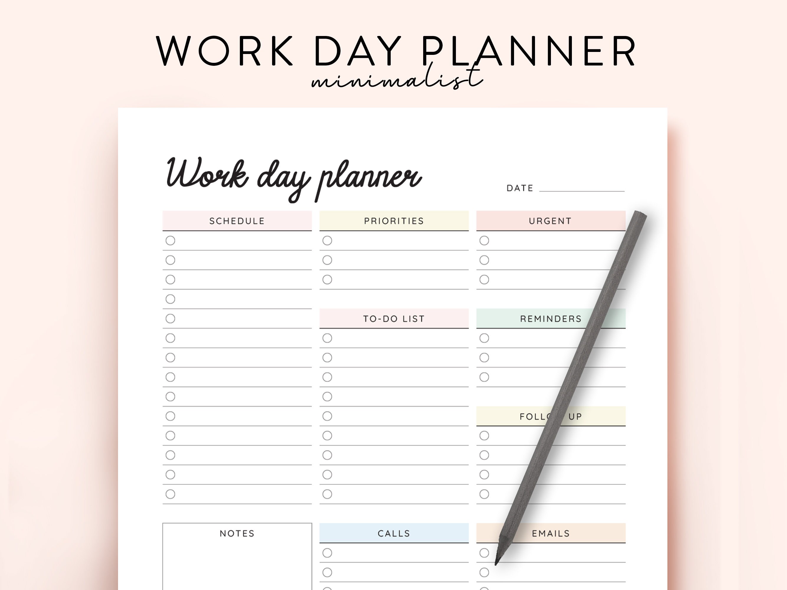 Work Day Planner Printable Work Planner Template, Work Day Organizer ...