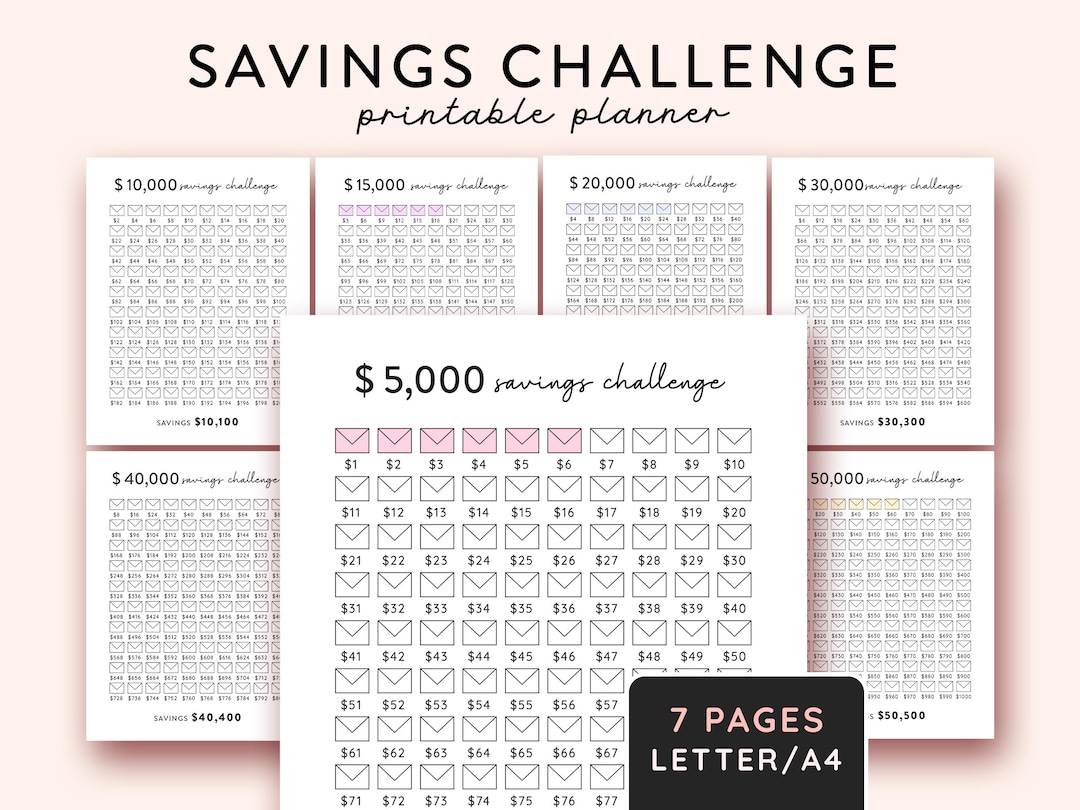 Savings Challenge Bundle Printable, 100 Envelope Challenge, Money Saving Challenge Budget ...