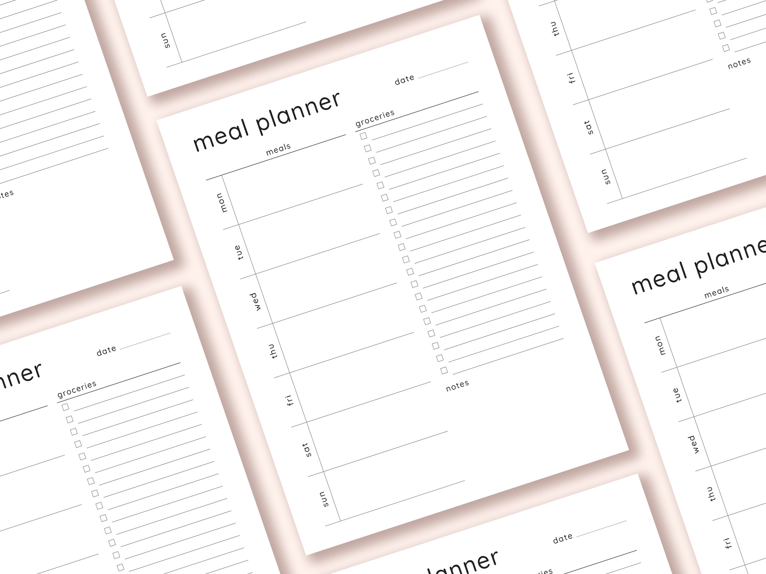 Printable Weekly Meal Planner Template With Grocery List, Minimalist 7 ...