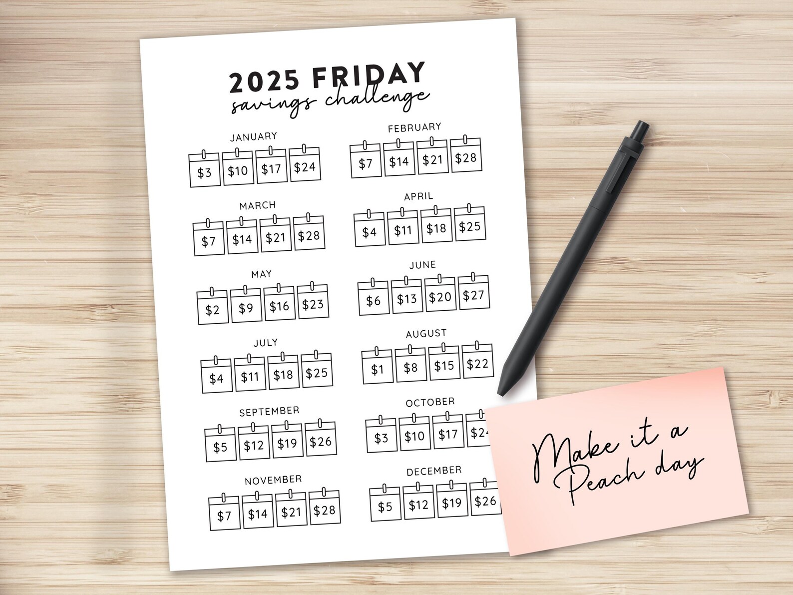 2025 Friday Savings Challenge Printable, Save 800 Challenge Monthly Low ...