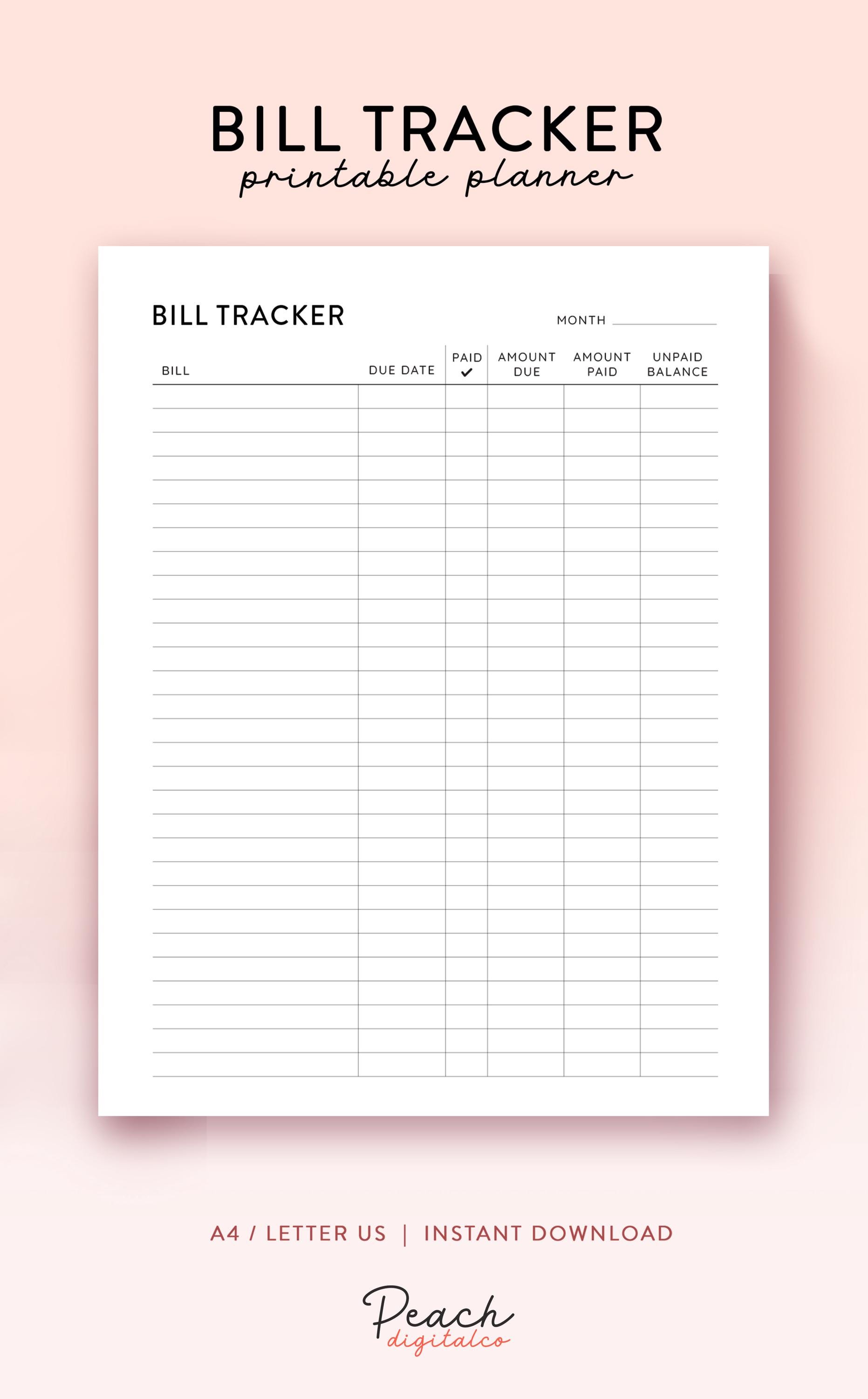 Monthly Bill Payment Tracker Printable, Financial Planner Printable ...