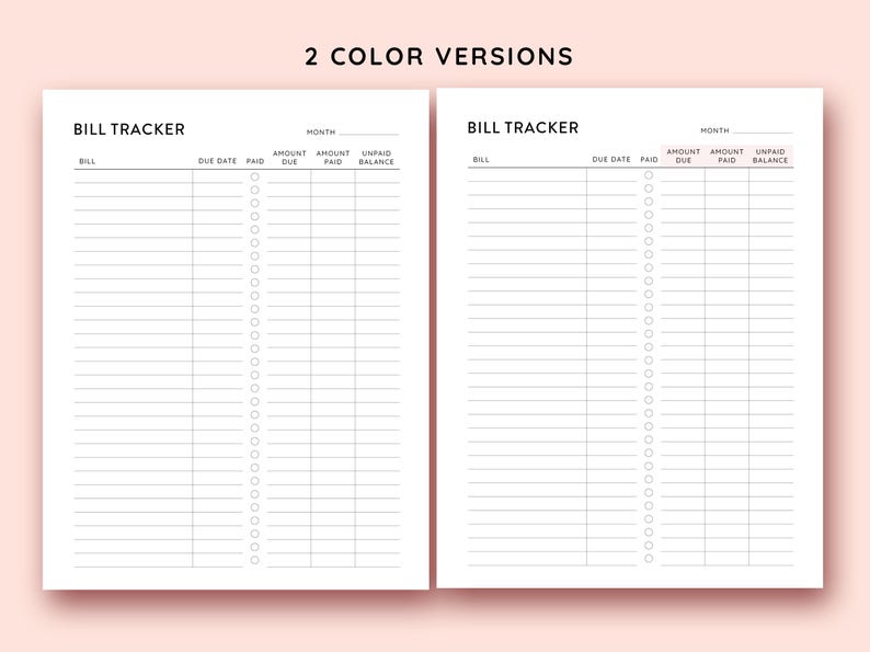 Monthly Bill Payment Tracker Printable, Financial Planner Printable ...