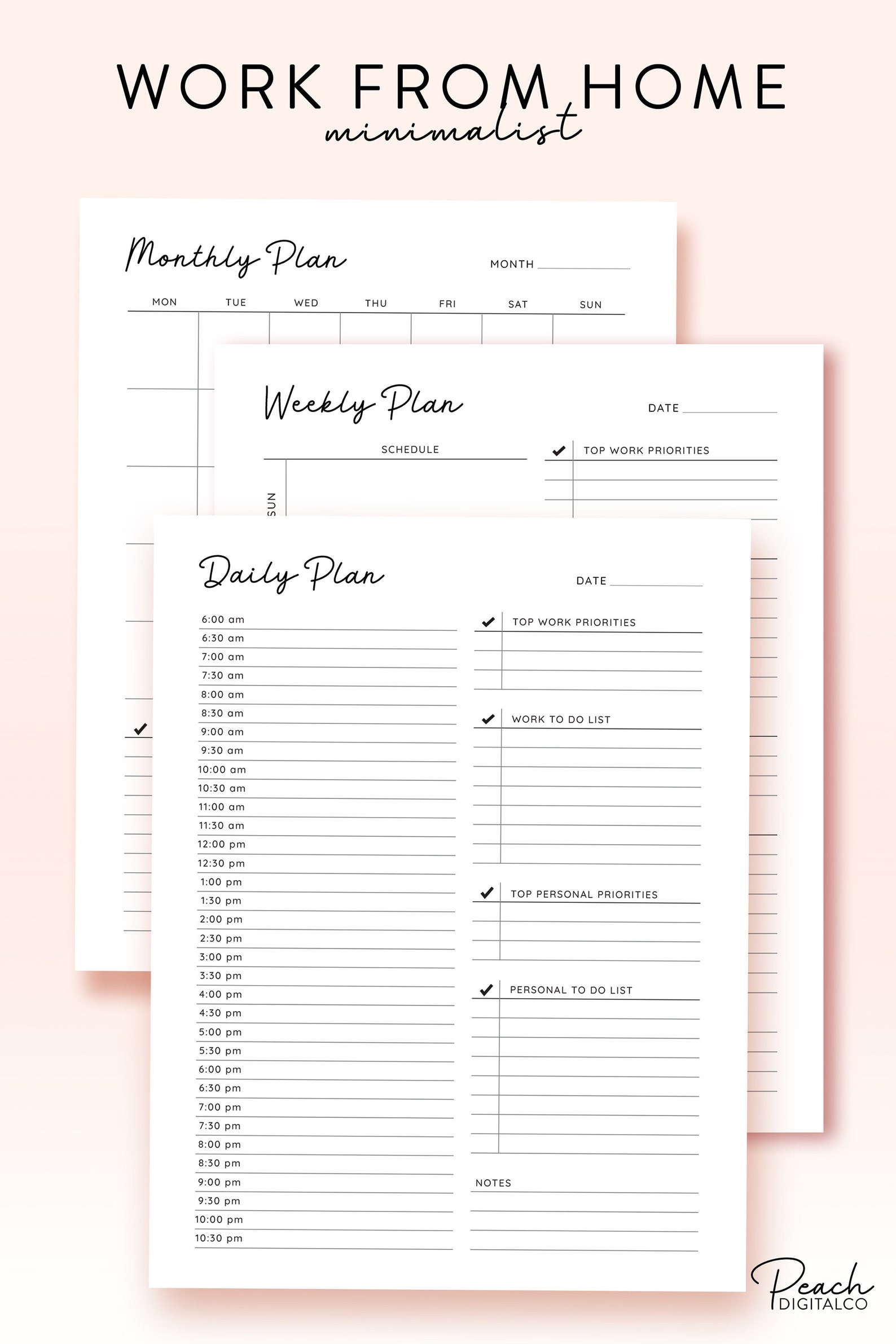 Monthly Weekly Printable Work From Home Planner Personal Daily Planner ...