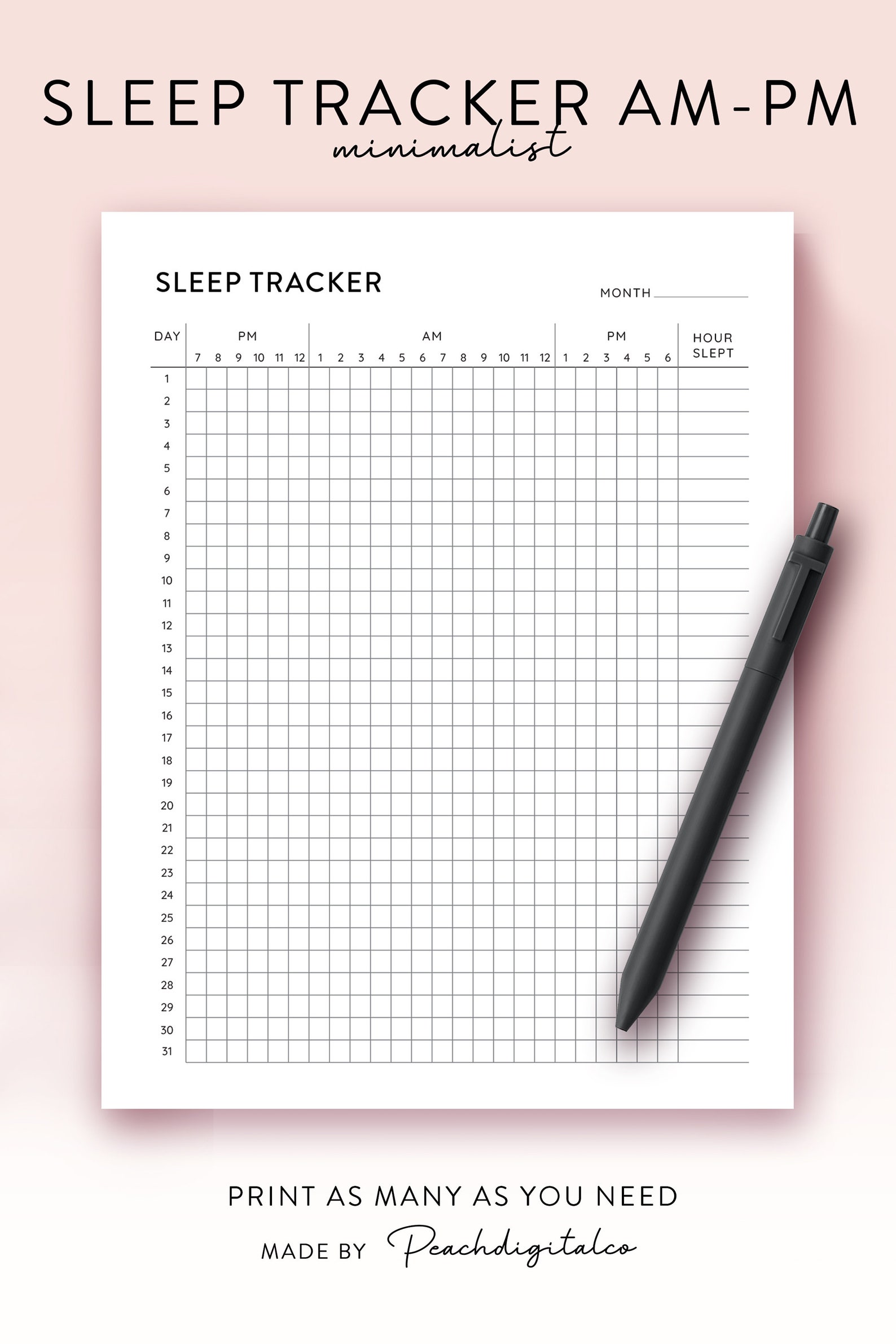 Sleep Tracker Printable, Monthly Sleep Tracker Planner Printable PDF ...
