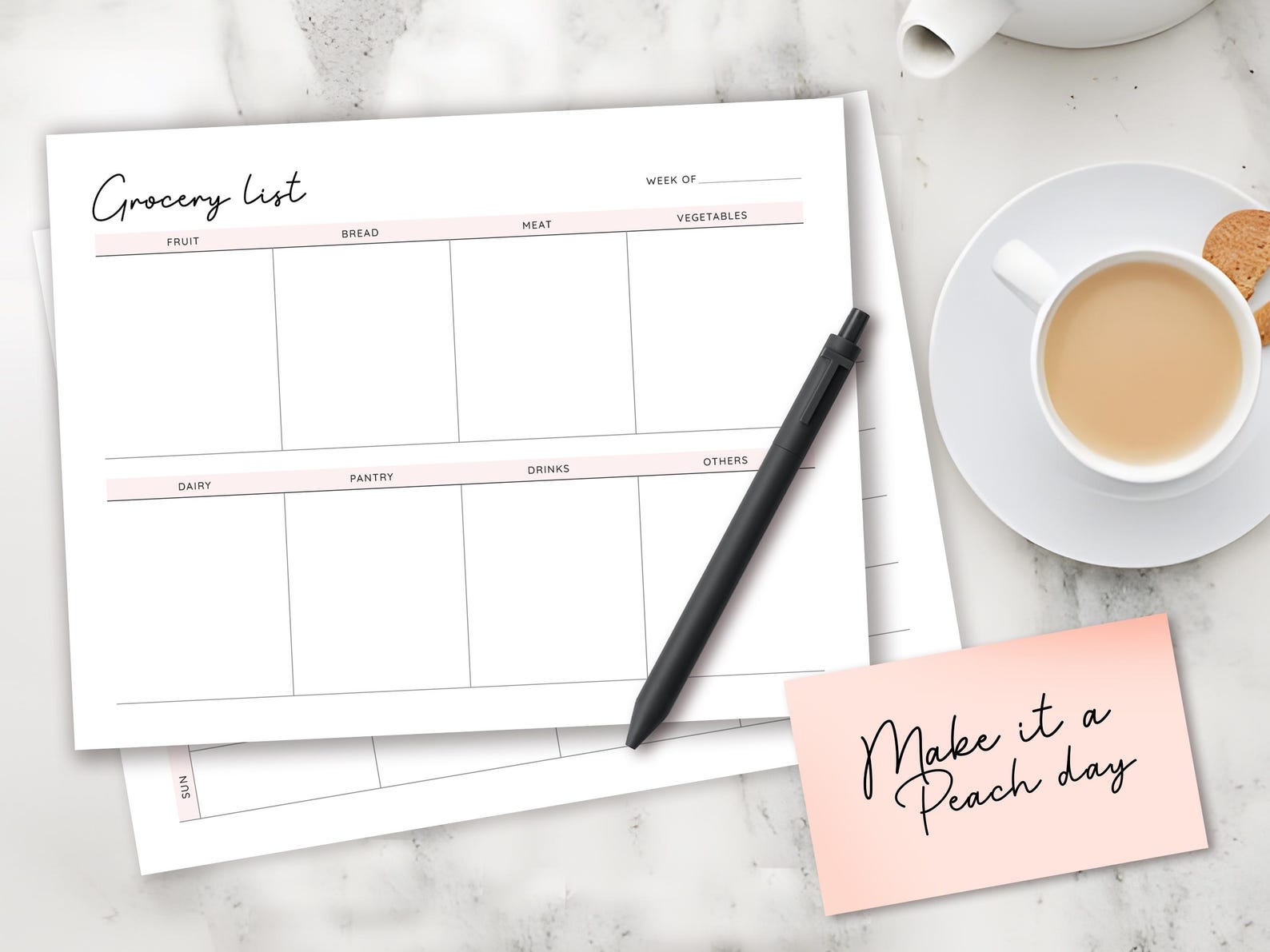 Weekly Meal Planner Landscape With Grocery List Printable, Weekly Menu ...