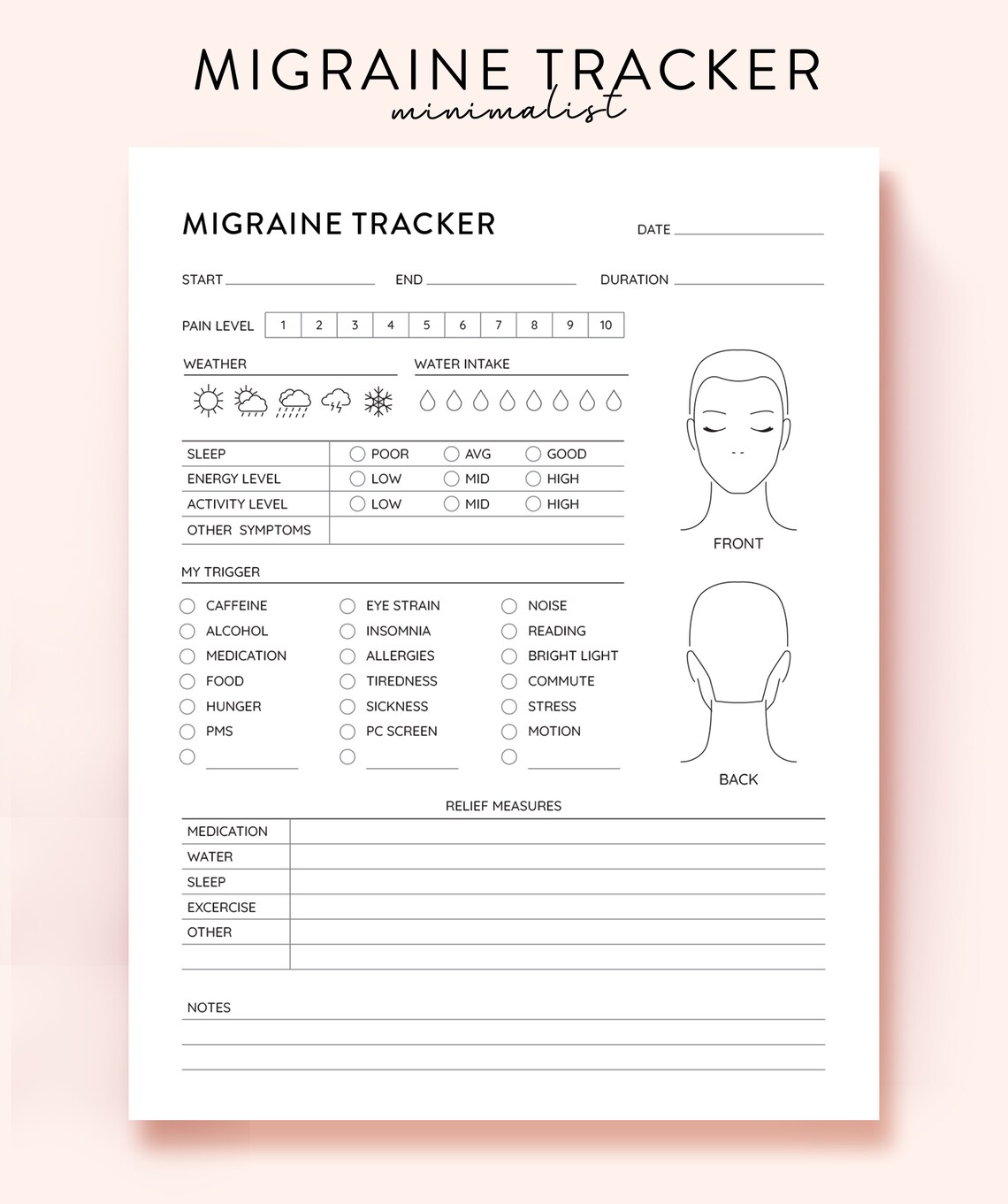Migraine Tracker Printable, Headache Tracker Template, Migraine Track ...