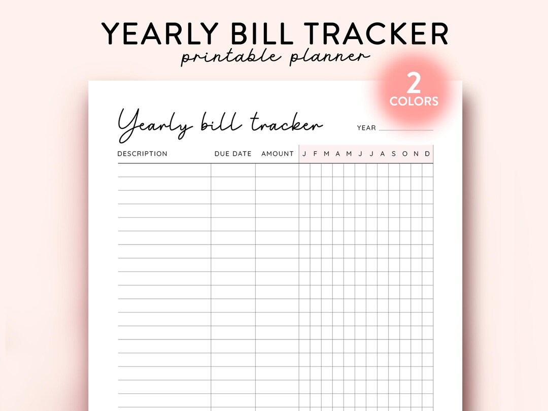 Yearly Bill Tracker, Financial Planner Printable, Monthly Bill Payment ...