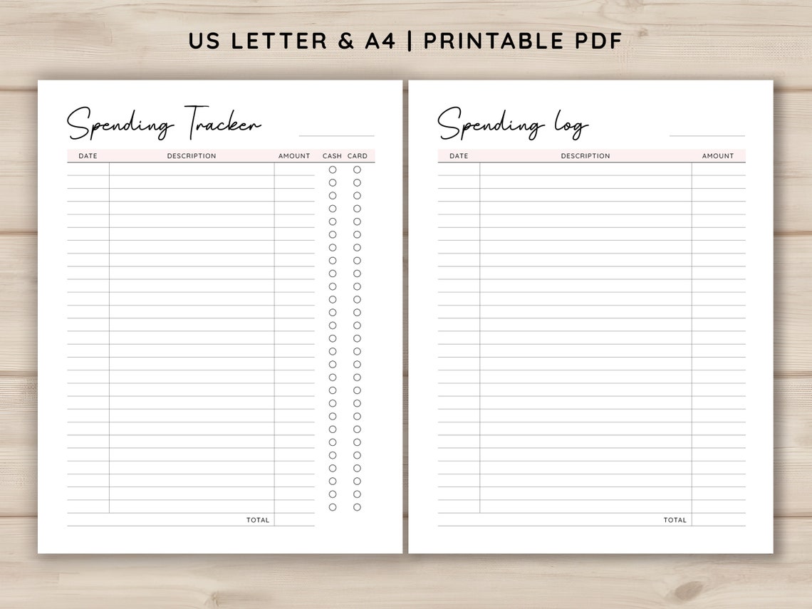 Digital Spending Tracker Printable Spending Log Monthly Expense Log ...