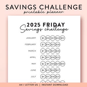 2025 Friday Savings Challenge Printable, Save 800 Challenge Monthly Low ...