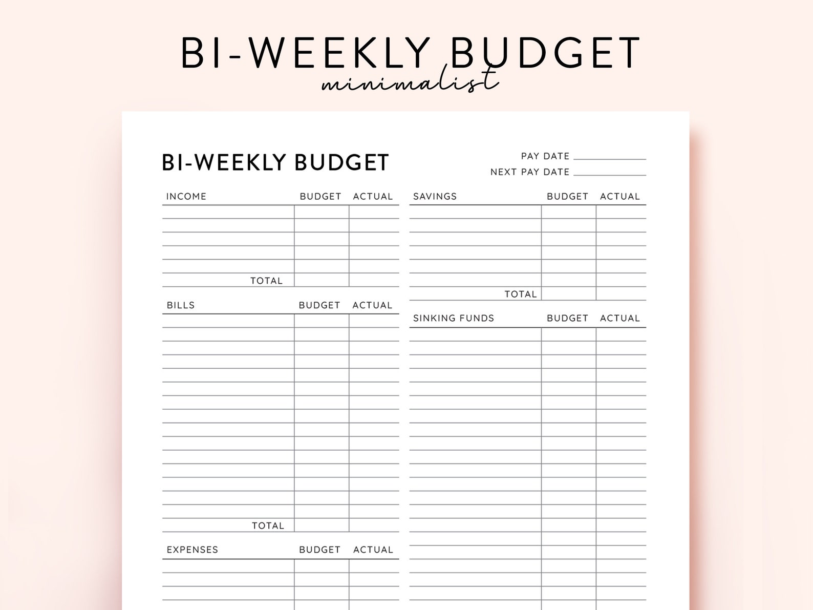Bi-weekly Paycheck Budget Planner, Biweekly Budget Planner Printable Bi ...