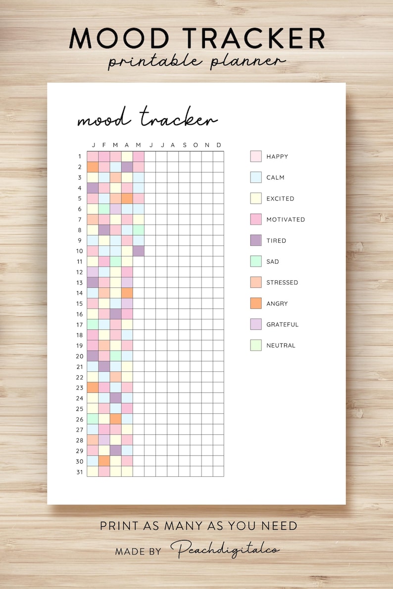 Mood Tracker Journal Printable, Mood Tracker Printable, A Year in Dots ...