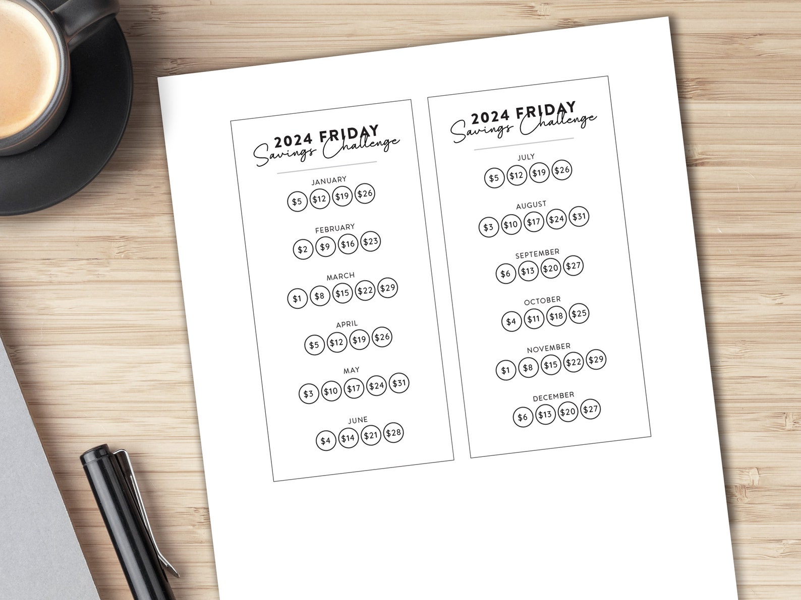 2024 Friday Savings Challenge Printable, Save 800 Challenge Monthly Low ...