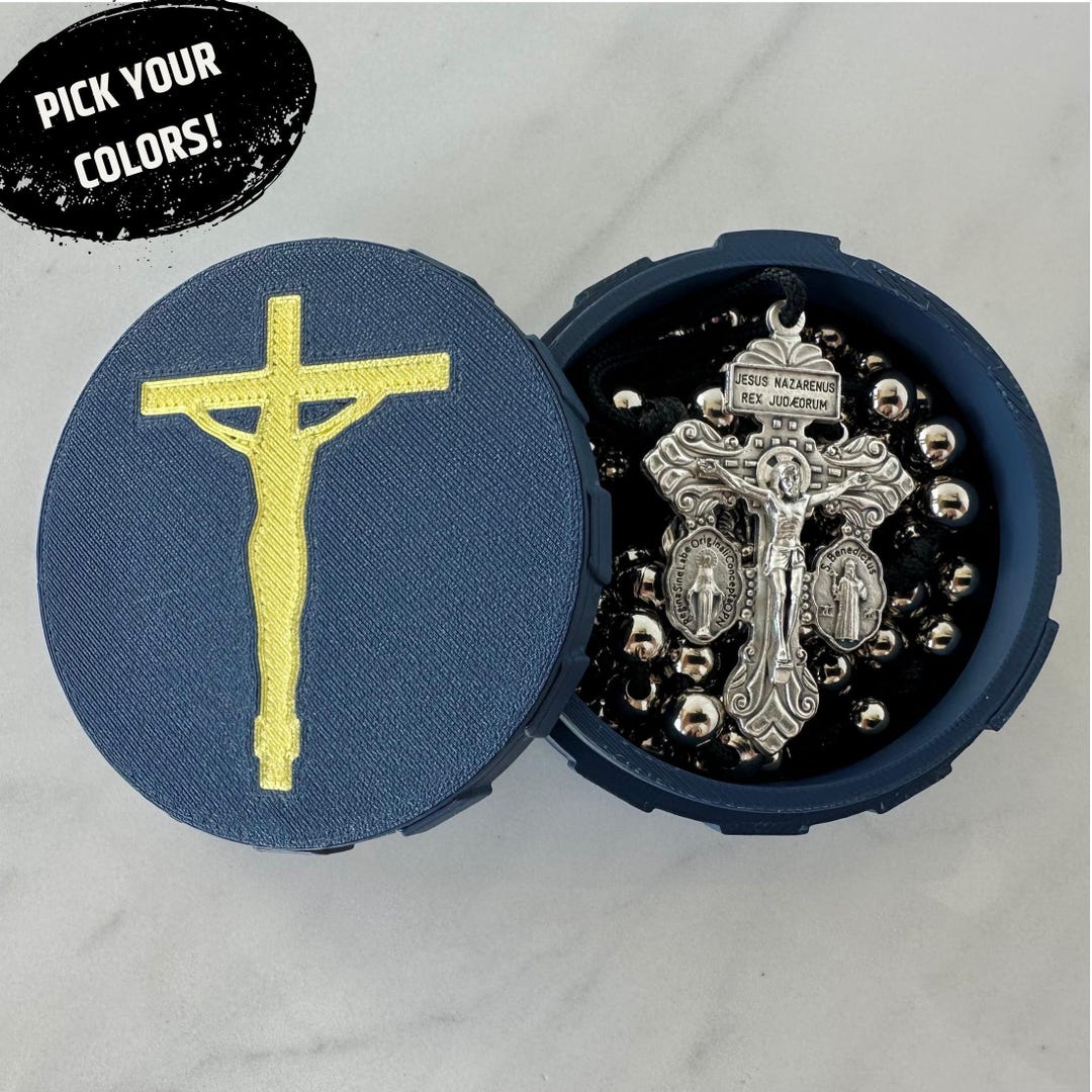 Catholic Rosary Case Twist Top Rugged Design Crucifix Holder Prayer ...
