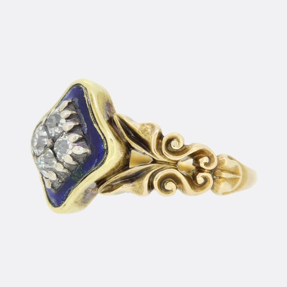 Early Victorian Blue Enamel and Diamond Ring - Gem