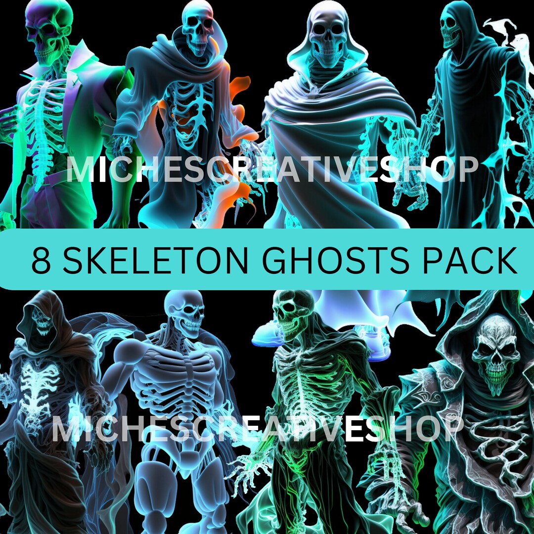 SKELETON GHOSTS in Neon Colours Digital Image Only 400 Dpi Neon ...