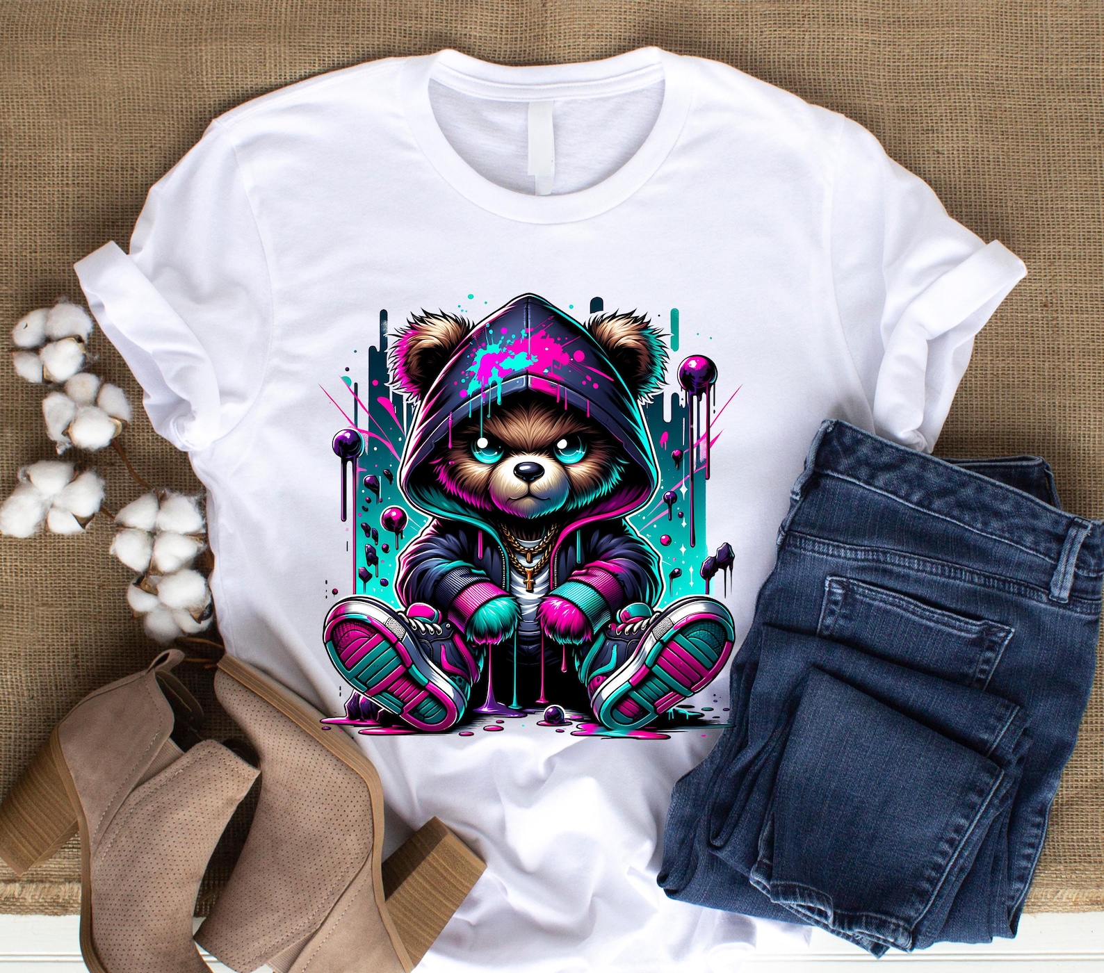 Neon Hip Hop Teddy Bear Clipart – Graffiti Drip PNG (digital Download ...