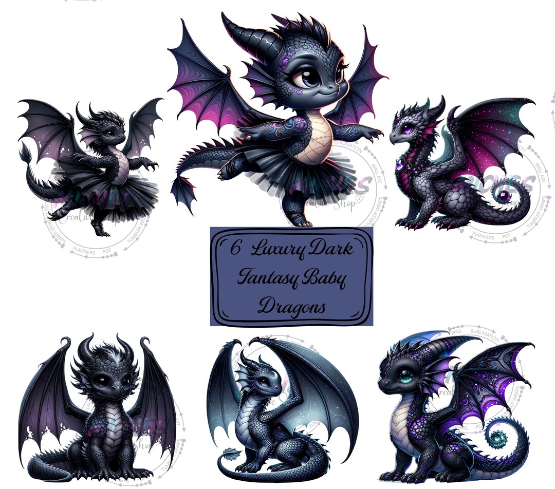Gothic Baby Dragon 6 Clipart PNG, Dark Fantasy Dragons, Ballet & Galaxy ...
