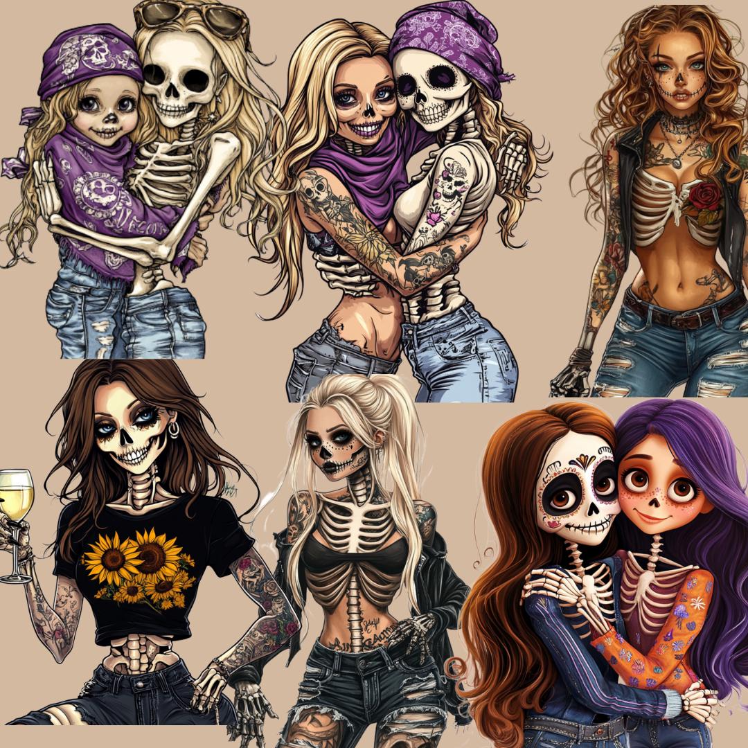 Skeleton Chick Clipart Cute Cute Skeleton Skull Girl PNG Spooky Girl ...