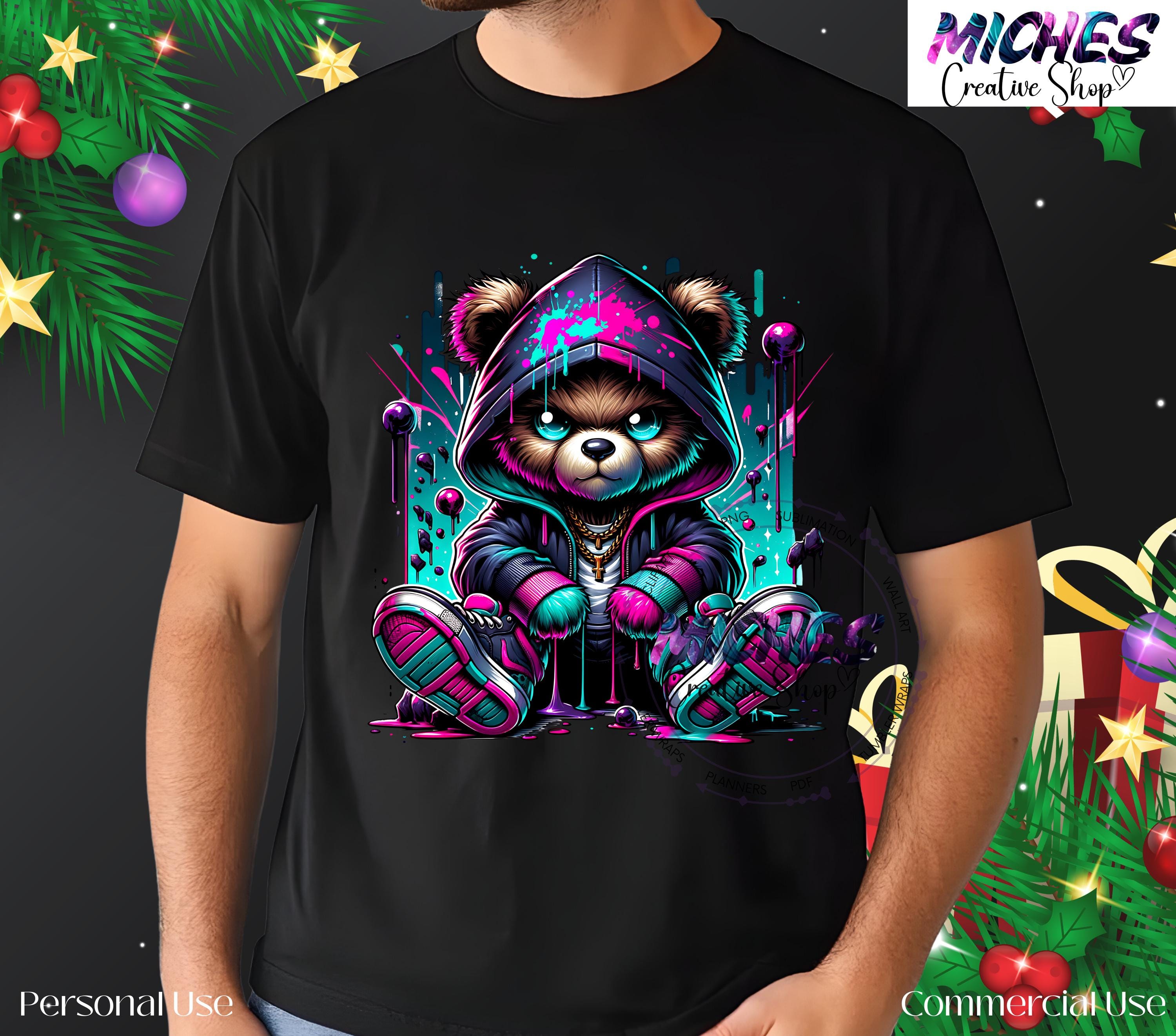 Neon Hip Hop Teddy Bear Clipart – Graffiti Drip PNG (digital Download ...