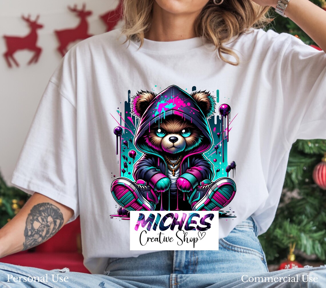 Neon Hip Hop Teddy Bear Clipart – Graffiti Drip PNG (digital Download ...