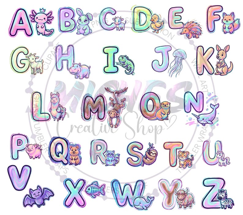Alphabet Animals A-Z Bundle – Pastel PNG Clipart, Tracing Worksheets ...