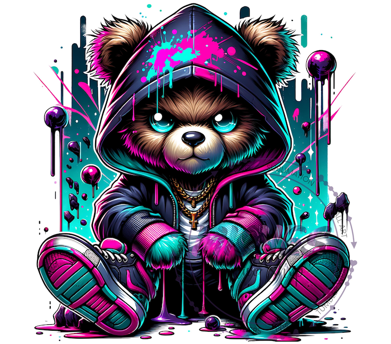 Neon Hip Hop Teddy Bear Clipart – Graffiti Drip PNG (digital Download ...