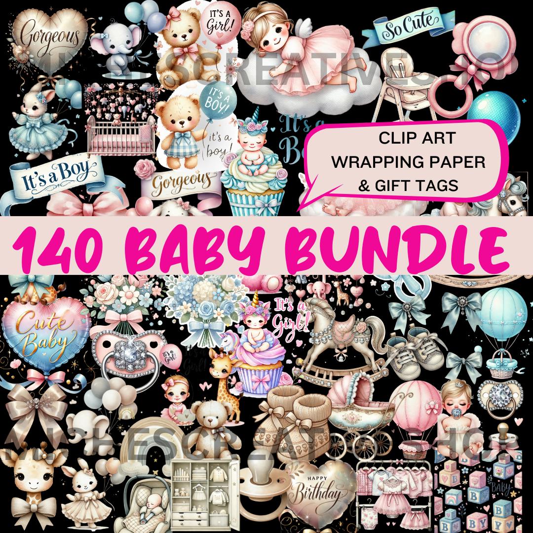 140 BABY BUNDLE PNG Clip Art Baby Printable Baby Wrapping Paper ...