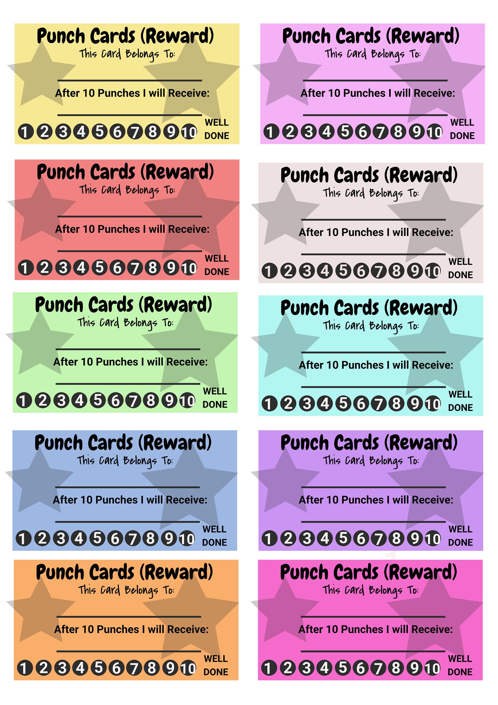 PRINTABLE PUNCH CARDS for Kids Incentive Reward Card Tracker for ...